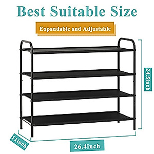 Wisdom Star 4 Tier Stackable Shoe Rack Organizer Storage, Adjustable Fabric Shoe Shelf for Closet Closet Hallway Bedroom Entryway, Black