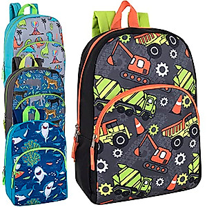 Trail maker Wholesale Kids Backpacks for Boys, Girls Bulk Backpacks 24 Pack with Fun Patterns, Adjustable Padded Straps (Boys Assorted Colors)