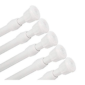 Goodtou 5 Pack Spring Tension Rods for Windows 28 to 48 Inch Adjustable White Tension Curtain Rods No Drilling Small Spring Loaded Curtain Rods for Closet Cupboard Bar