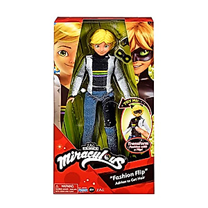 Miraculous Fashion Flip Adrien to Cat Noir 10.5” Action Doll Sequins