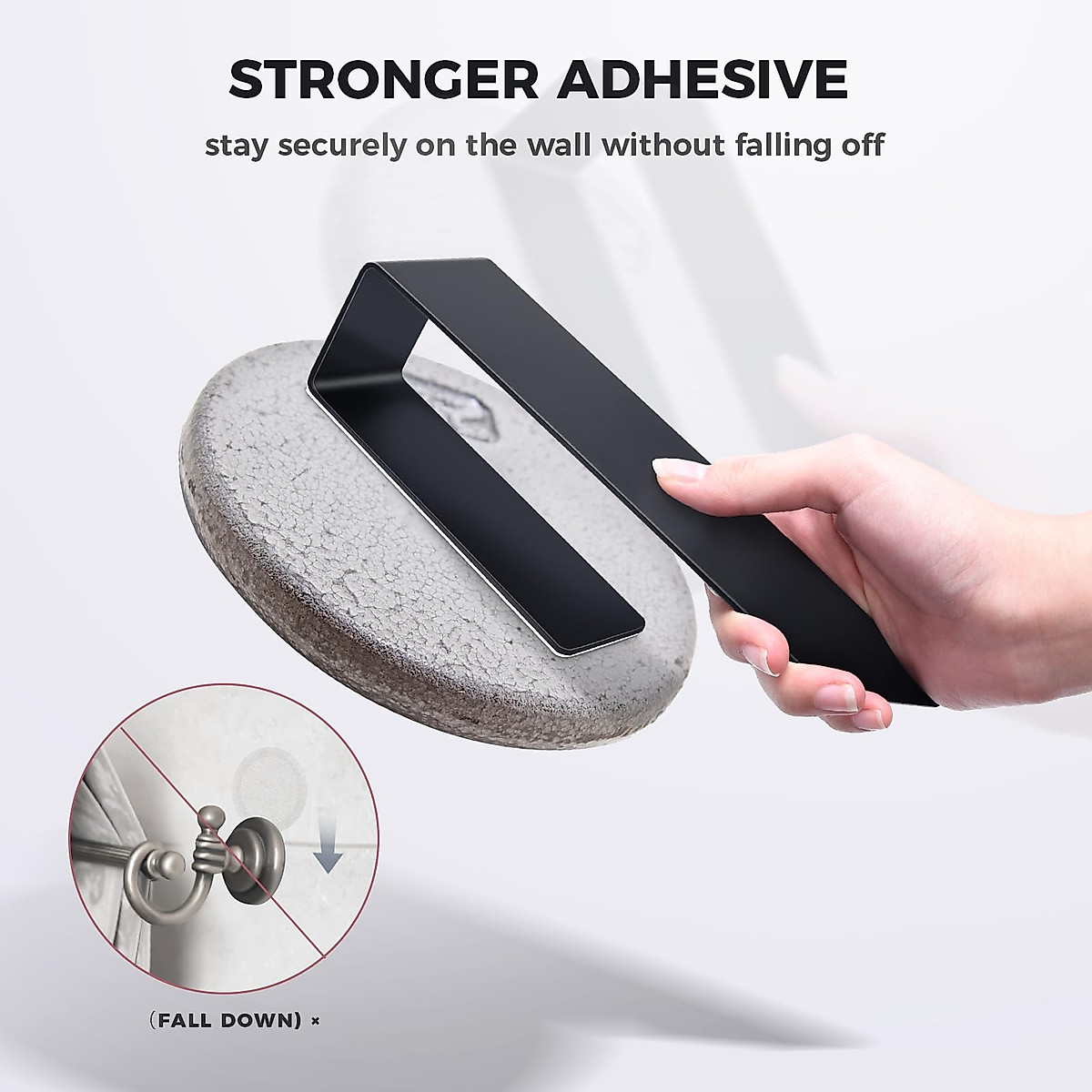 Wall Mount Towel Holder Self Adhesive Towel Rack 304 Stainless Steel Stick on Hand Towel Stand 8 Inch Heavy Duty Towel Hanger for Bathroom No Drilling Towel Bar Hardware Brushed Black 1 PCS