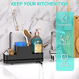 FUNKYLEE Sponge Holder for Kitchen Sink, Sink Caddy with Brush Holder, Kitchen Sink Organizer and Storage, for Sponges, Hand and Dish Soap Dispensers, Dish Brushes and Towels