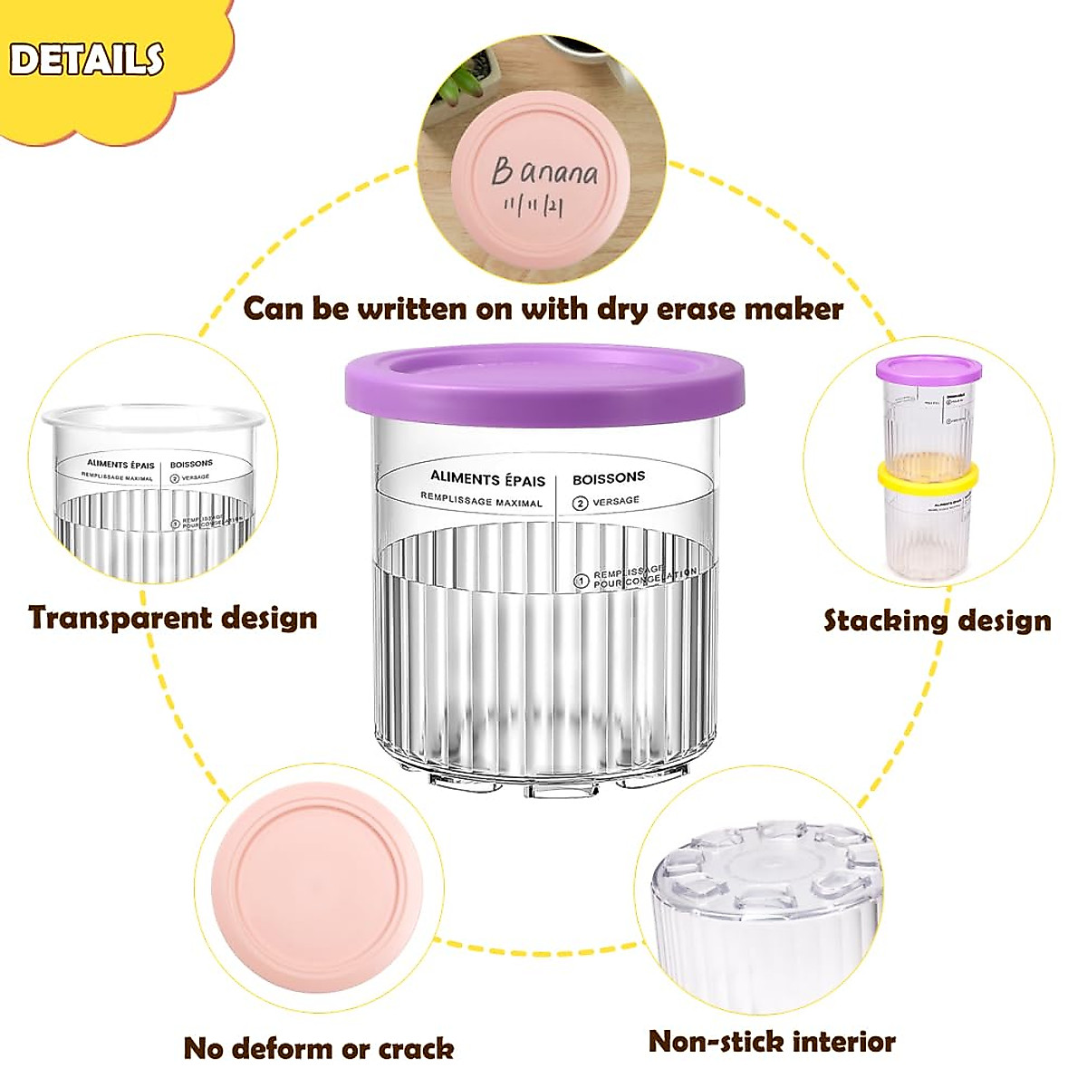 YQL 24oz Creami deluxe Pints for Ninja Creami Deluxe,Compatible with Ninja NC501 NC500 Series Creami Deluxe ice Cream Makers Dishwasher Safe(4 Pack)