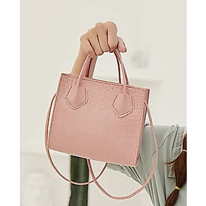Women Tote Handbag Top Handle Small Mini Handbag for Women/Purses and Handbags for Women Top Handle Purses and Handbags with PU Leather and Adjustable Strap (Pink)