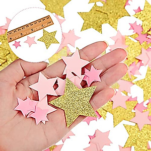 200 Pieces Stars Confetti Sprinkles Glitter Stars Confetti Pink Star Confetti Double Sided Star Paper Confetti Baby Shower Table Confetti for Table Wedding Birthday Party Supplies, 3 Styles