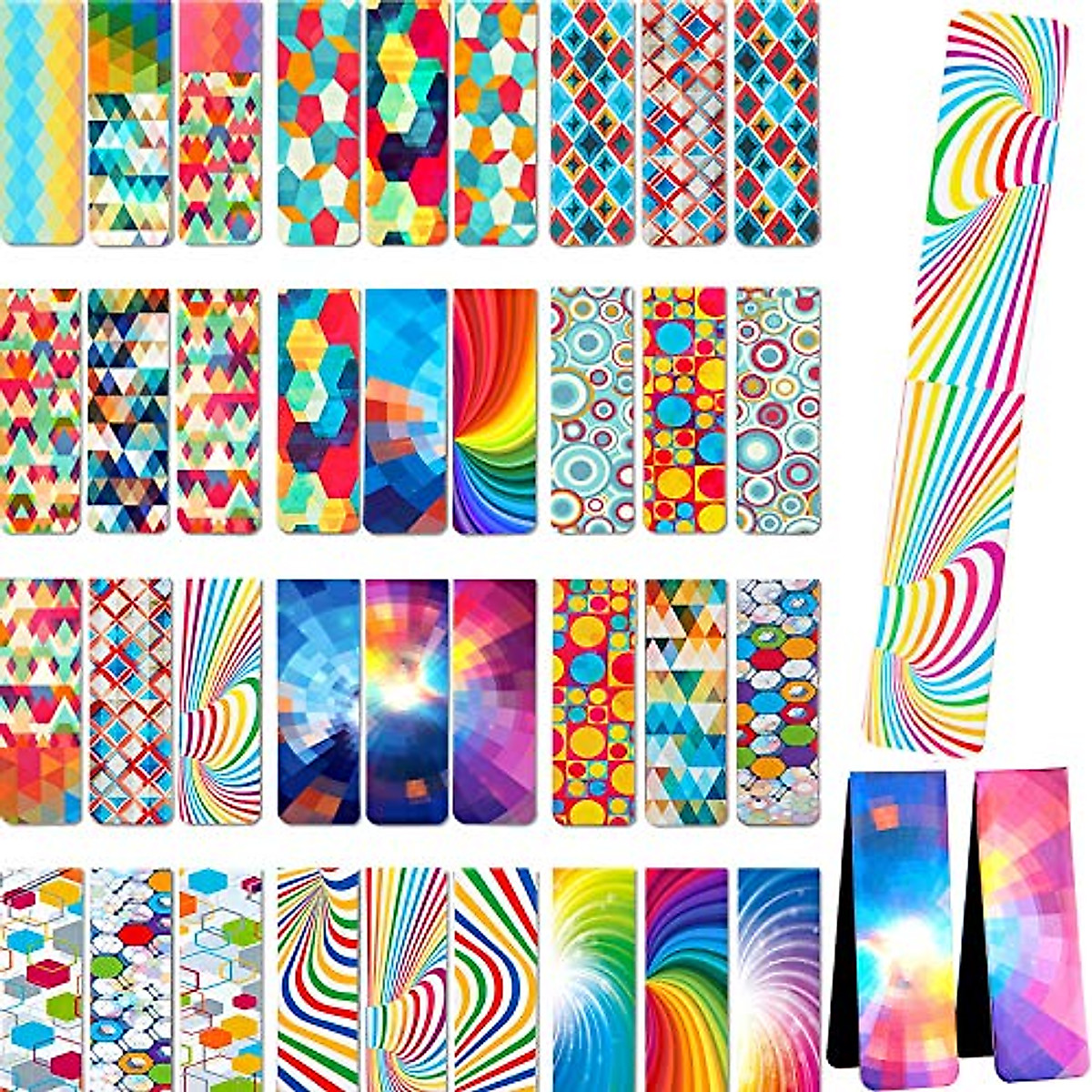 36 Pieces Optical Magnetic Bookmarks Laminated Magnet Book Markers Colorful Magnetic Page Clips Bookmarks for School Office Teacher Student Classroom Stationery Supply, 18 Designs