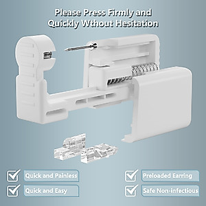 Ear Piercing Kit, Anzero 2 Pcs Disposable Ear Piercing Gun with Preloaded Ear Stud, at Home Self Ear Piercing Gun Kit - 3MM Earrings Stud