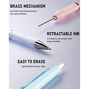 Nicpro 3PCS Pastel Mechanical Pencil Set, 0.9 Mechanical Pencil with 6 Tubes HB Lead 0.9mm, 3PCS Eraser & 9PCS Eraser Refill, Cute School Supplies for Writing, Sketching, Drafting-With Case