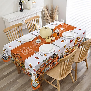 cusugbaso Fall Tablecloth 60x84 Inch Rectangle - Pumpkin Truck Fall Decor for Home - Water Resistant Orange Farmhouse Thanksgiving Table Cloth Rectangle for Party,Dinning,Home