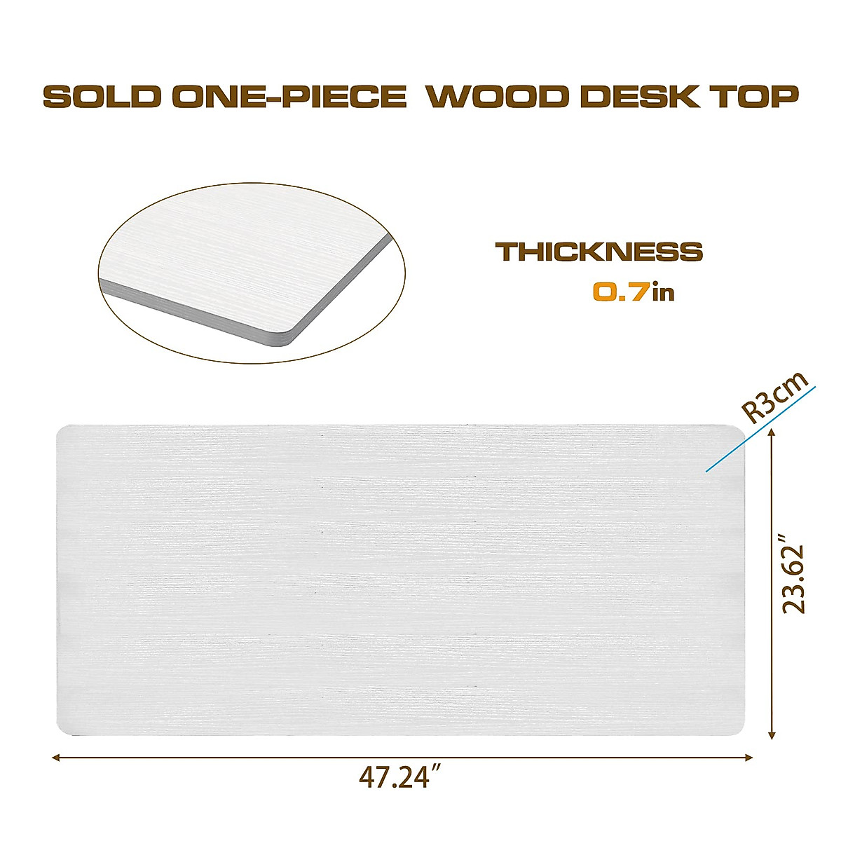 AIMEZO 47 x 24 inch Table Top Solid One-Piece Table Top Universal Desk Top for Standing and Sit to Stand Height Adjustable Desk FramesWhite