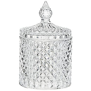 RockTrend Home Decorative Butterfly Candy Jar Candy Dish Candy Buffet Storage Container Clear Crystal Diamond Faceted Jar with Crystal Lid-Large-16 OZ (Round, 16 OZ)