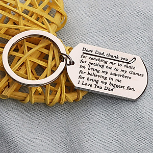 BEKECH Hockey Dad Gifts Ice Hockey Keychain Sport Dad Thank You Gift Dear Dad Thank You for Teaching Me to Skate Father's Day Hockey Gifts for Dad from Daughter Son(silver)