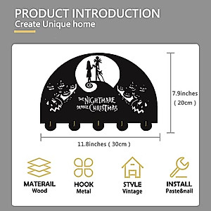 The Nightmare Before Christmas Key Hooks-Wall Hooks Heavy Duty 20LB(Max),Wall Décor,Wood Coat Hooks, Key Holder,Key Hanger for Wall、Entryway and Kitchen