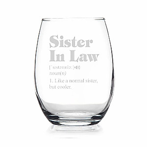 HTDesigns Sister In Law Normal But Cooler Stemless Wine Glass - Sister In Law Gift - Sister In Law Wine Glass