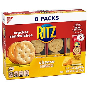 RITZ Peanut Butter Sandwich Cracker Snacks and Cheese Sandwich Crackers, Snack Crackers Variety Pack, 32 Snack Packs (6 Crackers Per Pack)