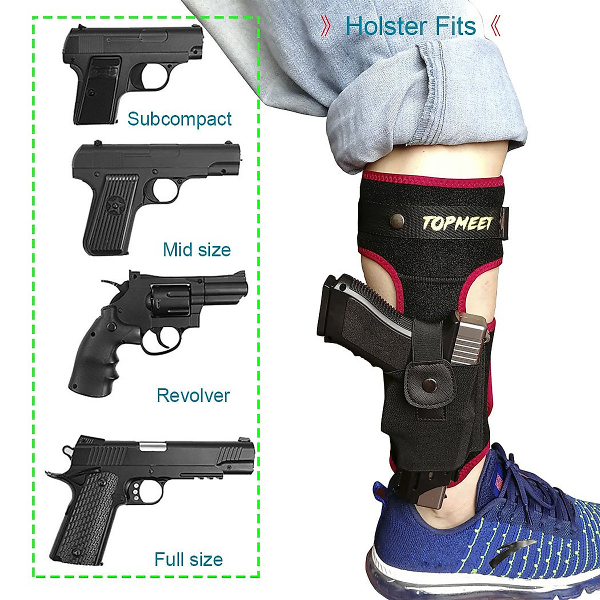 Ankle/Leg Gun Holsters for Pistols Concealed Carry with Tactical OWB IWB Magazine Pocket Compatible Glock 18 20,Desert Eagle,SW MP Shield 40 45 9mm,Revolver,Springfield Xds xd, Ruger,Kimber,Red