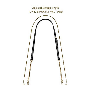 Adjustable Purse Strap Replacement, 42.12-49.01 inch Leather Chain Strap with Metal Swivel Hooks Adjustable Replacement Belt for Shoulder Bag Messenger Bag Cross Body Bag Purses and Handbags (Black)