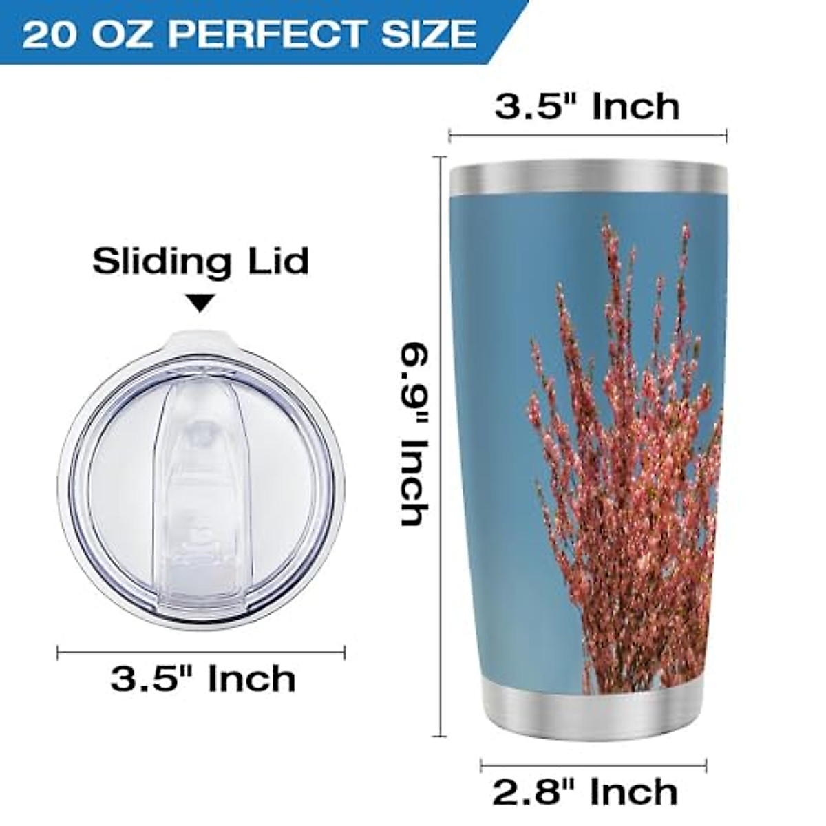 Jesmacti 20Oz Hot Drink Tumbler Cherry Blossom Tree Berlin Germany Pink Flowers Lighted Sun Morning Clear Hot Cold Tumbler Travel Coffee Mug for Travel