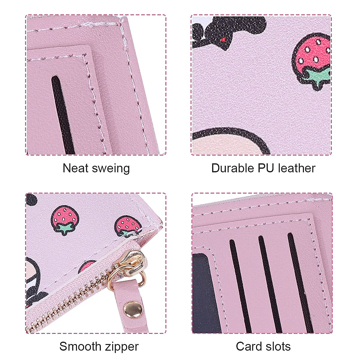 Sunwel Fashion Girls Cute Cow Print Small Wallet Zipper Coin Pouch Cash Pocket Card Holder ID Window for Women