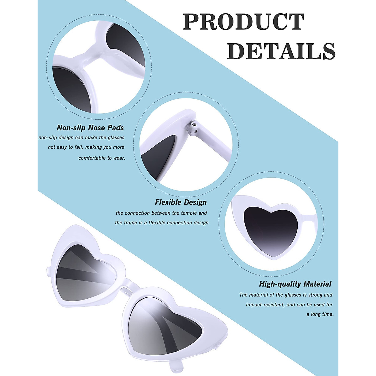 Hoteam 100 Pairs Heart Shaped Sunglasses Bachelorette Sunglasses Bulk Bachelorette Party Decorations Glasses Women for Wedding (White)