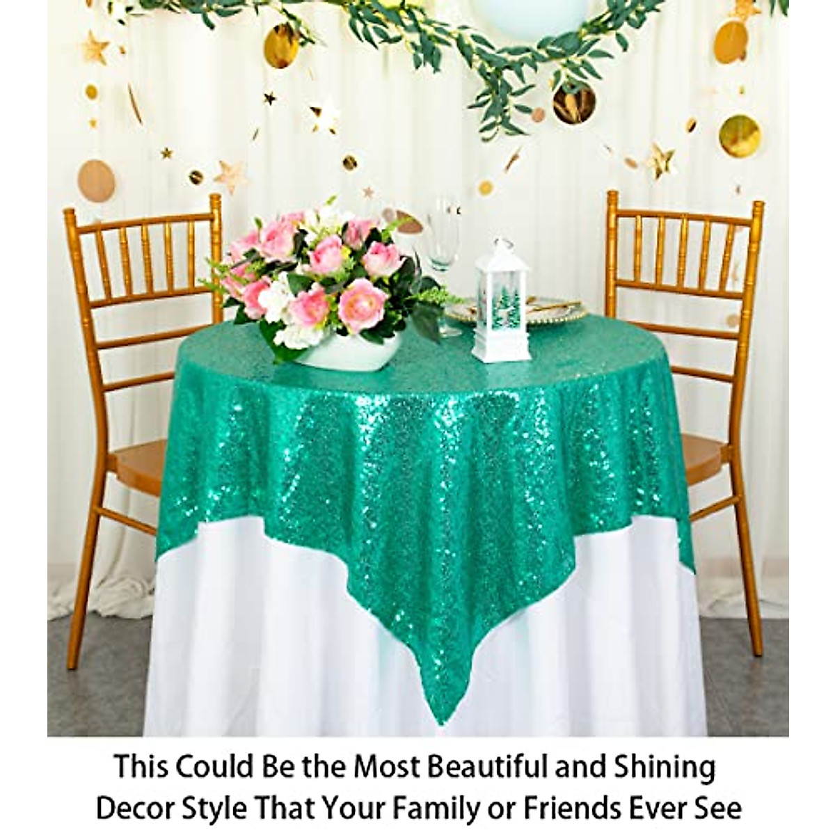 Small Tablecloth Square 36x36-Inch Green Sequin Tablecloth Glitter Table Cover Overlay Square Christmas Green Wedding Table Cloths Sequin Fabric Tablecloth for Round Table Birthday Baby Shower Decor