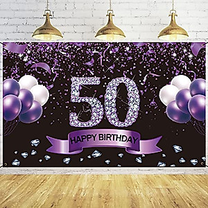 Trgowaul Happy 50th Birthday Decorations for her, Purple Happy 50 Birthday Backdrop Banner for Women, 50 Years Old Bday Party Supplies Photography Background Birthday Sign Poster Decor Gift for Girls