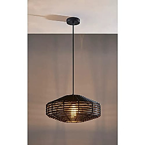 Adesso 5240-01 Kingston Pendant Light, 7 in, 60W, Black Rattan, 1 Hanging Light