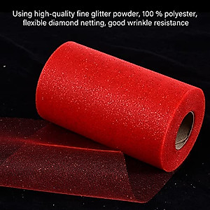 Glitter Tulle Rolls 6” by 50 Yards Sparkle Tulle Fabric Ribbon Sequin Tulle Netting Rolls for DIY Tutu Skirt Wedding Birthday Party Decoration (Red)