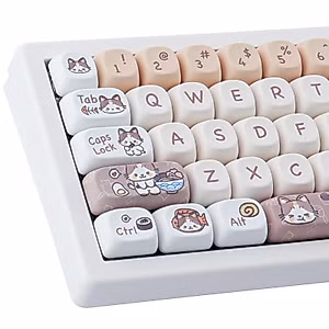 TYRIXKI PBT Keycaps 143 Keys Cute Keycaps Dye-Sublimation Kitty-cat Keycaps Set MOA Profile Custom Keycaps for Cherry Gateron MX Swithes Mechanical Keyboards