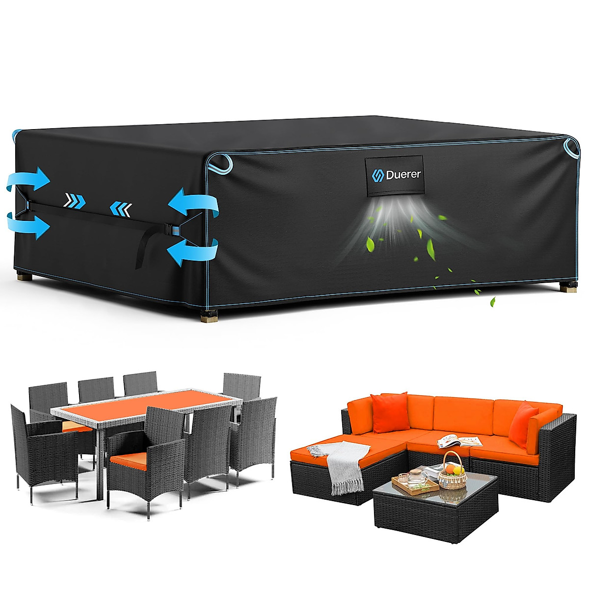 Duerer Patio Furniture Covers Waterproof 420D Outdoor Furniture Covers 126"L X 63"W X 28"H, for Patio Furniture Sets, Sofa, Table and Chair Set Cover, Anti-UV Rain Snow Dust Wind-Proof with Air Vent