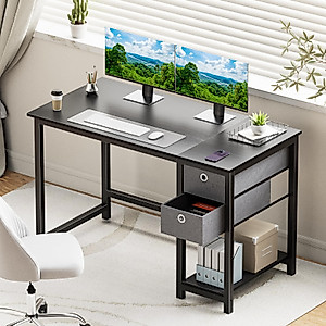 SMUG Computer Desk with Storage Drawers，Small Office Desk Modern Simple Study Writing Table for Home, Black 40 Inch