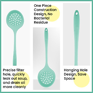 Silicone Slotted Spoon, Strainer Spoon, Skimmer Spoon, Slotted Spoons for Cooking, Silicone Strainer Non Stick, One-Piece Heat Resistant Silicone Cooking Spoon (Green)
