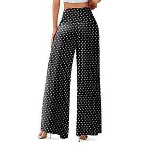 JZC Women's Casual Palazzo Pants Print Wide Leg Palazzo Lounge Pants High Waist Flowy Pants Wavelet Points Medium