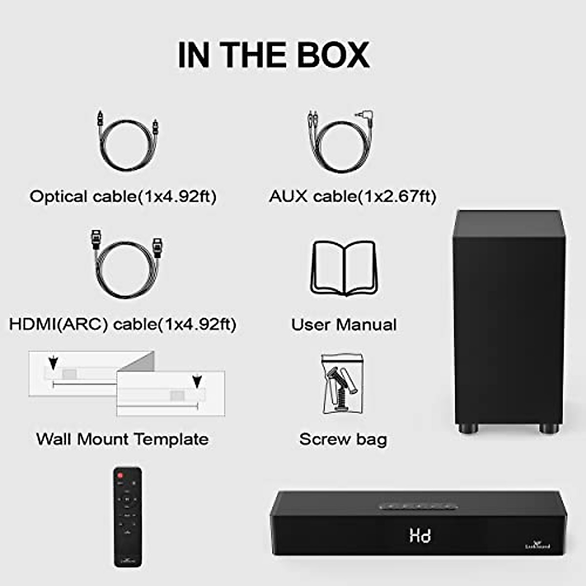 LARKSOUND Soundbar with Subwoofer, 2.1 Sound Bar for TV, PC, Gaming, Surround Sound System TV Speaker with Bluetooth/HDMI ARC/Optical/AUX/USB