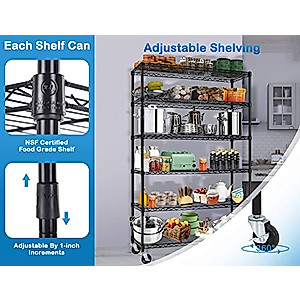 Haiput Wam Storage Shelves, 6 Tier Steel Wire Metal Shelving with 2100 Lbs Capacity for Kitchen Restaurant Pantry, Wire Shelving Storage Rack Shelves for Storage with Wheels and Feet -18x48x72