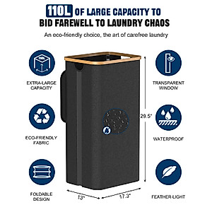 Laundry Hamper with Lid - Large Laundry Basket… (Black, 110L)