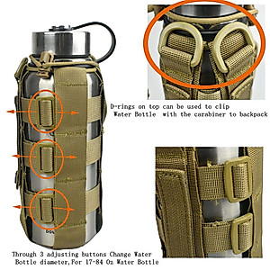 Minimalist Adjustable MOLLE Water Bottle Holder Kettle Pouch Belt Bottle Carrier for 17-42 Oz Water Bottle (Coyote Brown)