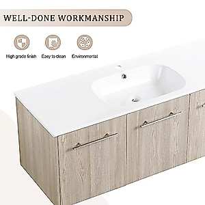 48" Large Wall Mounted Bathroom Vanity Cabinet with Sink Top Combo Set, Single Floating Bathroom Vanity Set with Basin Sink, Hanging Bath Cabinet with Soft Closing Doors