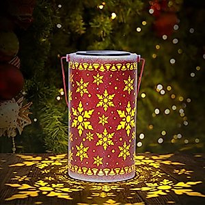 1 Pack Solar Christmas Lantern Red Christmas Lantern Snow Globe Christmas Lights Battery Operated Lantern Hanging Christmas Gift Christmas Decorations for Table, Garden, Patio, Yard