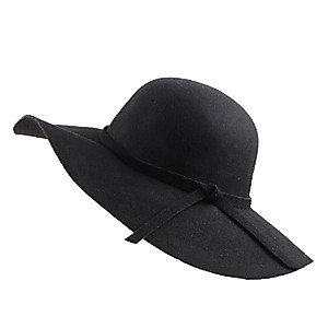 Urban CoCo Women's Foldable Wide Brim Felt Bowler Fedora Floopy Wool Hat (Black)