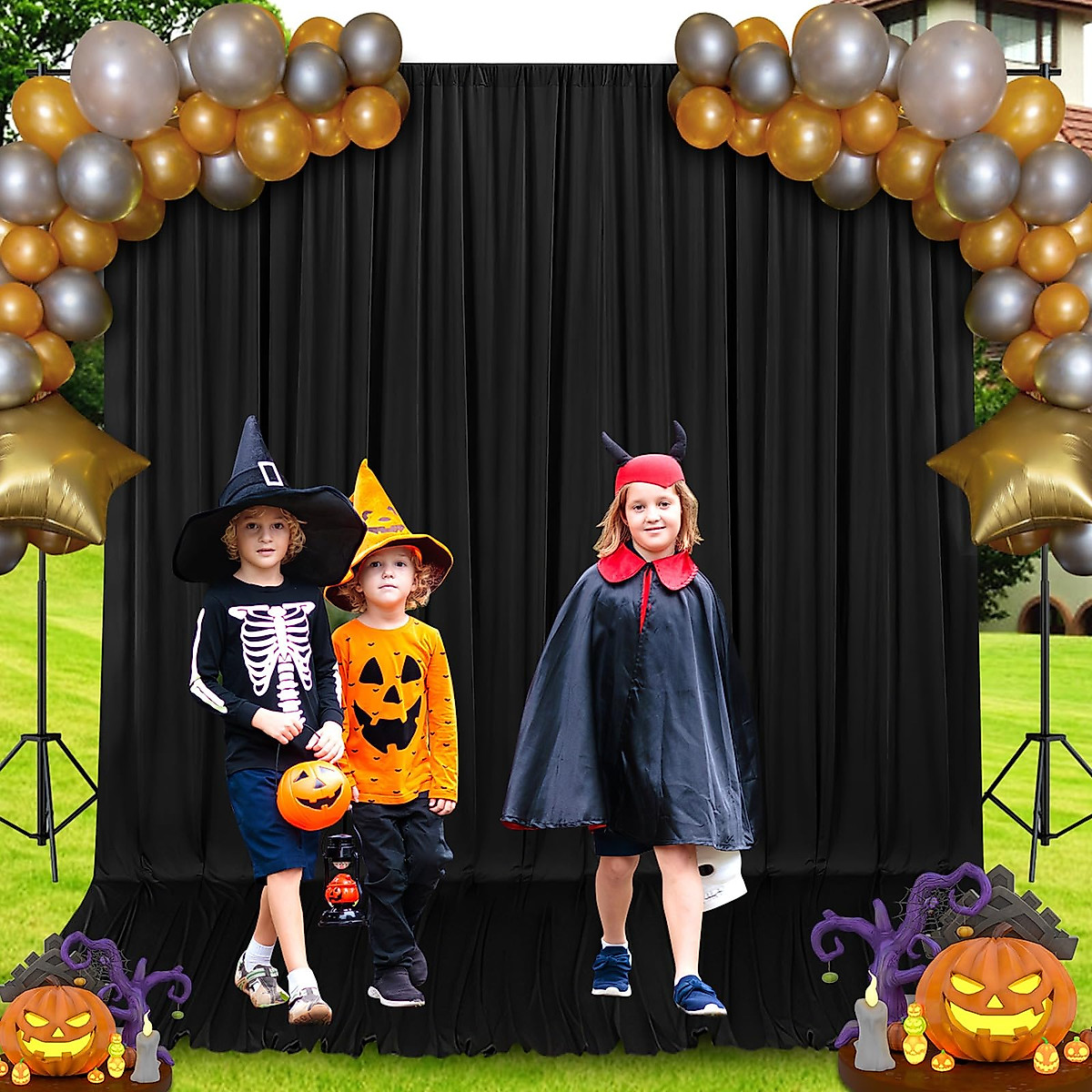 Aimosen 5x10FT 2 Panels Black Backdrop Curtains for Party Wedding Baby Shower Birthday Photoshoot Halloween Decorations, Thick Wrinkle Free Polyester Black Background Drapes with Rod Pockets