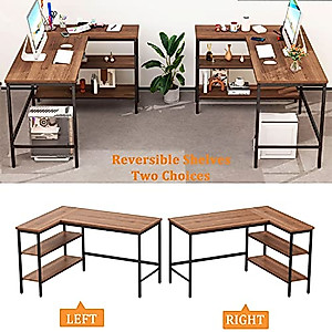 POINTANT L-Shaped Desk Computer Gaming Desk Home Office Desk Reversible Corner Desk with Storage Shelves, Study Writing Table Workstation for Home Office Small Space 46''