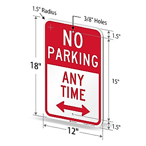 SmartSign 18 x 12 inch “No Parking - Any Time” Metal Sign with Bidirectional Arrow, 63 mil Aluminum, 3M Laminated Engineer Grade Reflective Material, Red and White, Made in USA