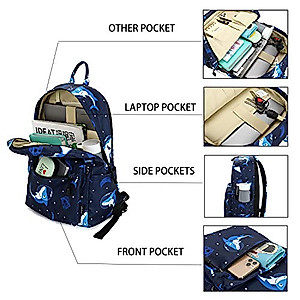 abshoo Cute Lightweight Shark Backpacks Boys School Bags Kids Bookbags (B1 Shark Navy2)