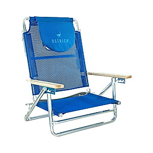 Ostrich South Beach Sand Chair, Beach Reclining Lawn Chair w/Carry Strap, Outdoor Furniture for Pool, Camping, or Backyard, Blue
