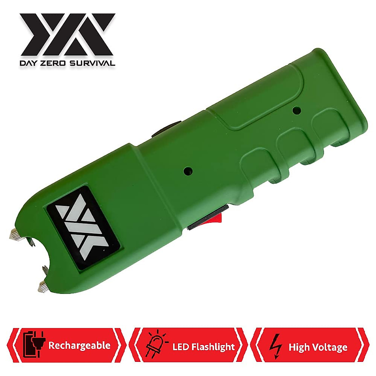 Day Zero Survival Green Self Defense Personal Security Stun Gun Heavy Duty 100 Billion Volt Rechargeable with LED Flashlight