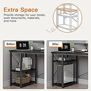 ODK 39 Inch Computer Desk with Monitor Stand and Reversible 2-Tier Storage Shelves, Home Office Desks, Work Study PC Office Desk for Small Spaces, Black Desk with Shelves