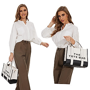 KALIDI The Tote Bag for Women tote purse with Zipper, Faux Leather/Canvas tote bags Shoulder Bag Crossbody Handbag1