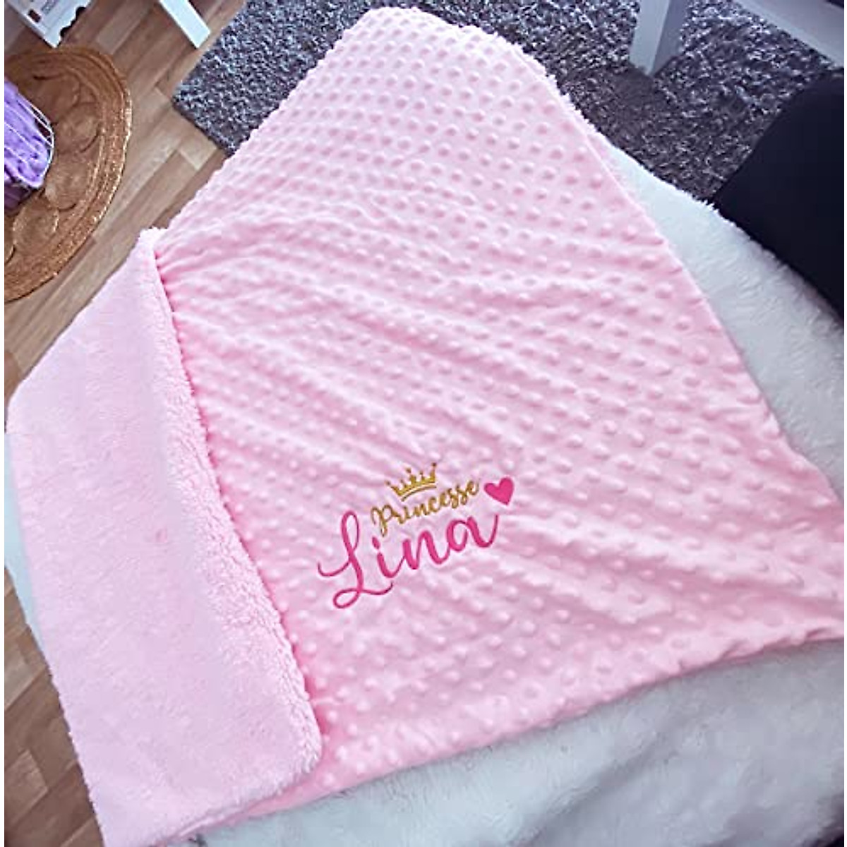 Embroidery Baby Blankets for Girls with Name - Personalized Baptism Gifts - Custom Baby Blanket with Name and Princess Little Star - Super Soft Security Newborn Blankets - Pink Color