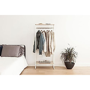 IRIS USA Metal Garment Rack with 2 Wood Shelves, White and Light Brown